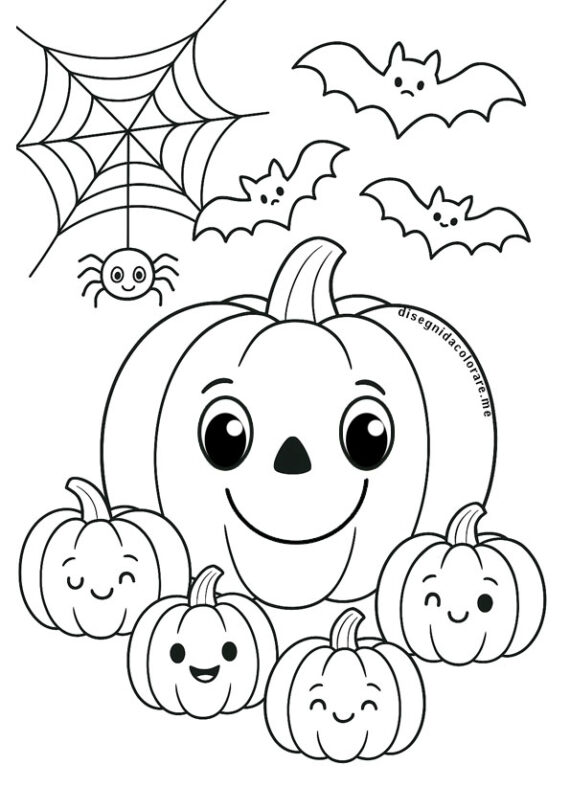 Zucca grande con piccole zucche di Halloween - Disegni da colorare